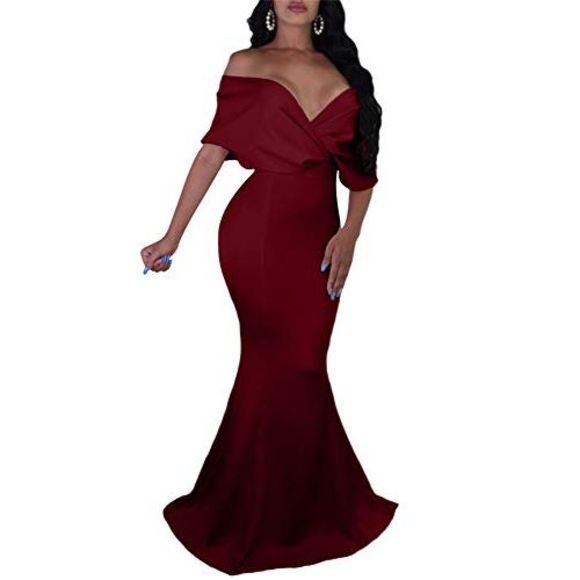 GOBLES | Dresses | Gobles Women V Neck Off The Shoulder Evening Gown ...